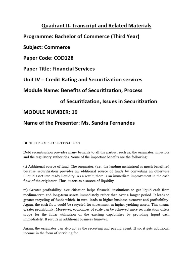 Advantages of Securitization Explained | PDF | Securitization ...