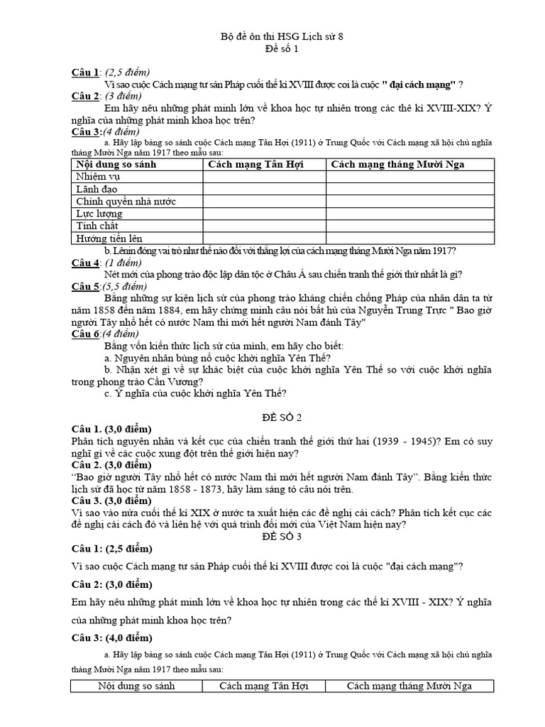 Bo de Thi HSG Mon Lich Su 8 | PDF