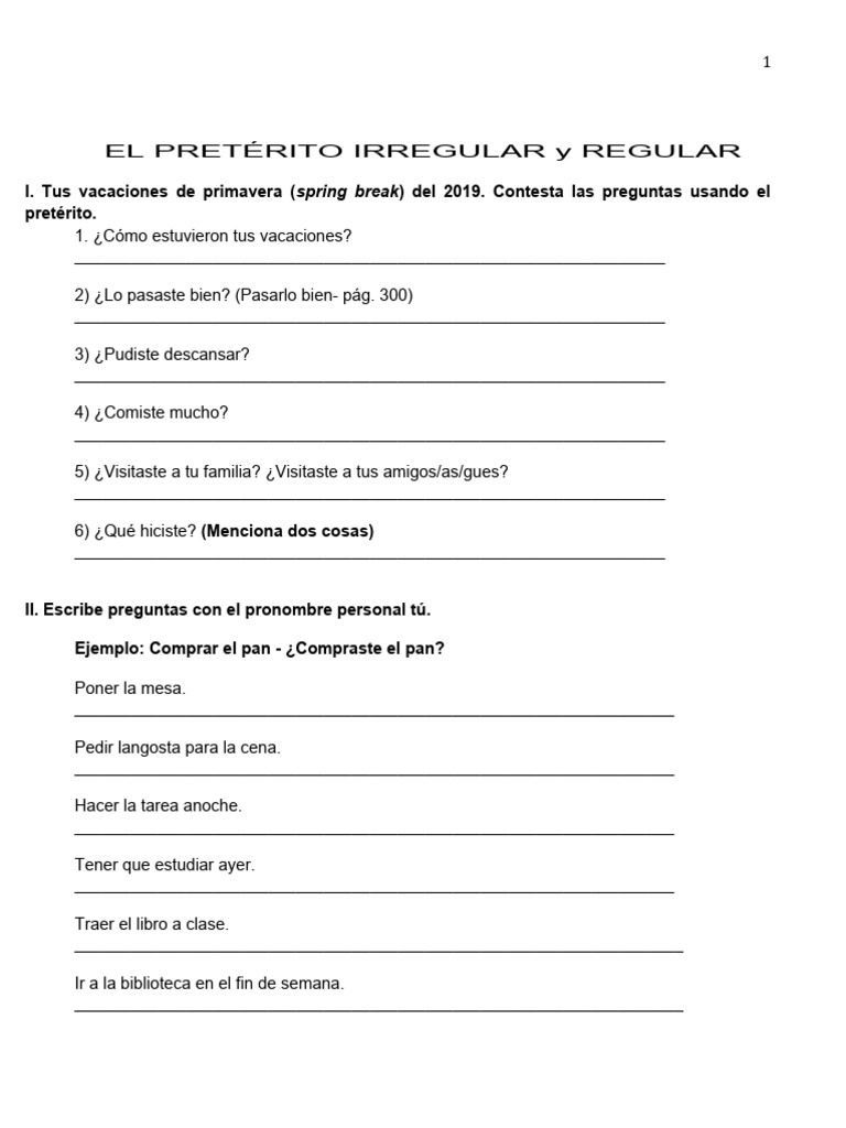 Lesson 9 - Review Packet For Irregular Preterite-1-1 | PDF