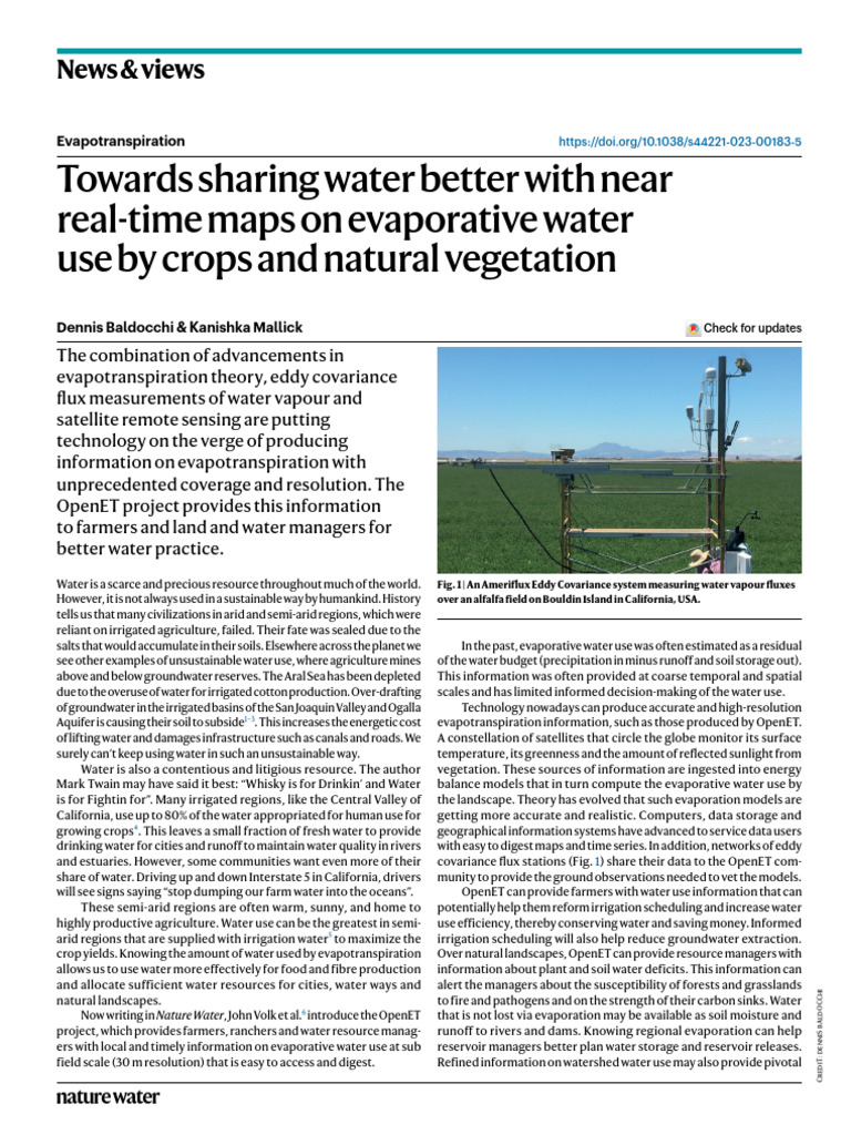 Baldocchi&Mallick NatureWater 2024 | PDF | Water | Evapotranspiration