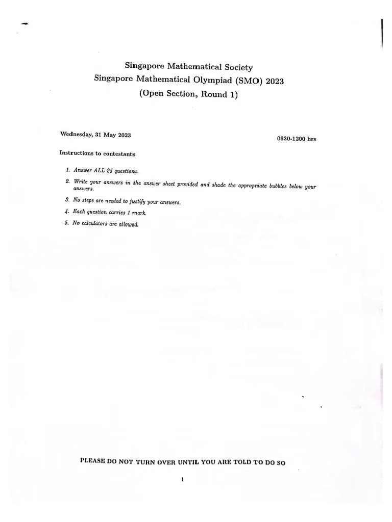 Open Section - First Round - SMO Singapore Mathematical Olympiad 2023 | PDF