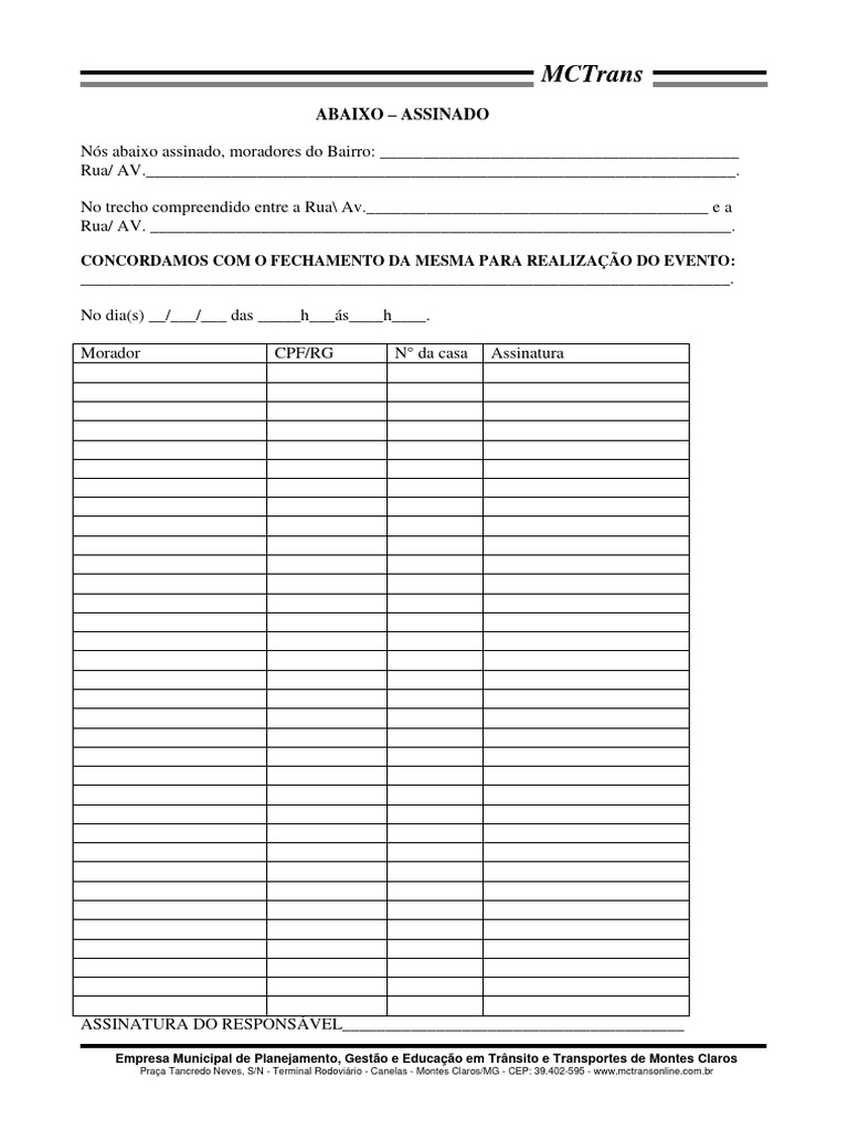 Modelo de Abaixo Assinado 1 1 | PDF Modelo de Abaixo Assinado 1 1 | PDF