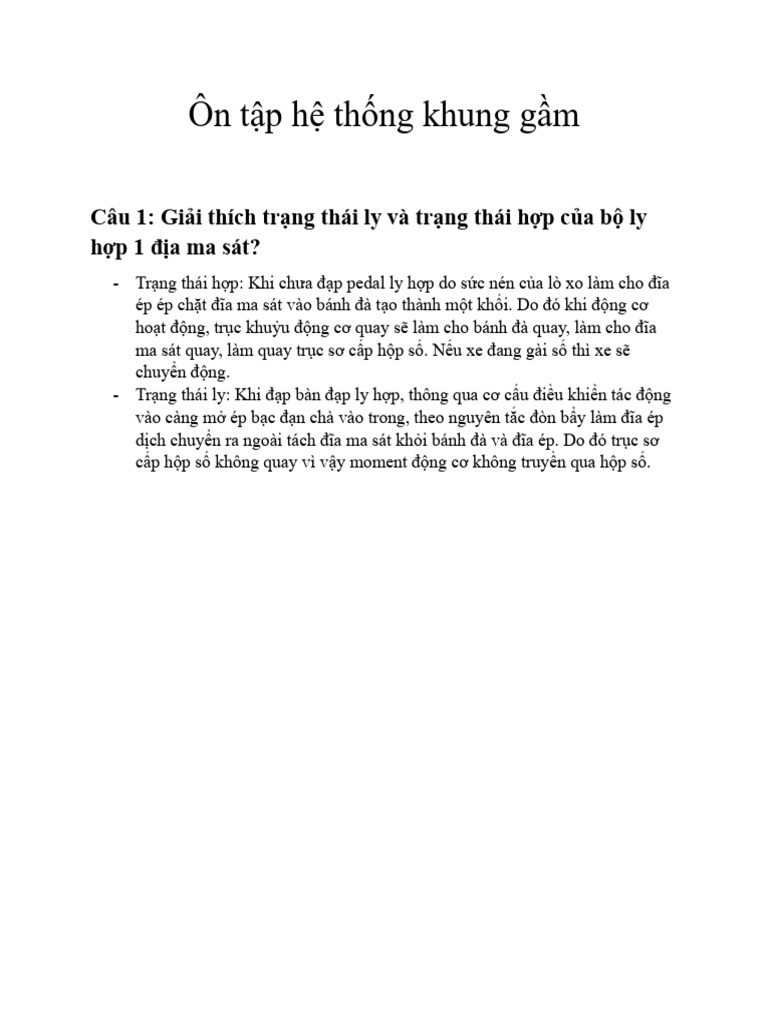Ôn tập hệ thống khung gầm | PDF