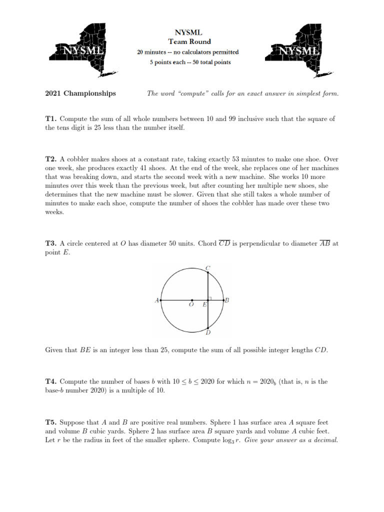 Nysml2021 Print-1 | PDF | Square Root | Numbers
