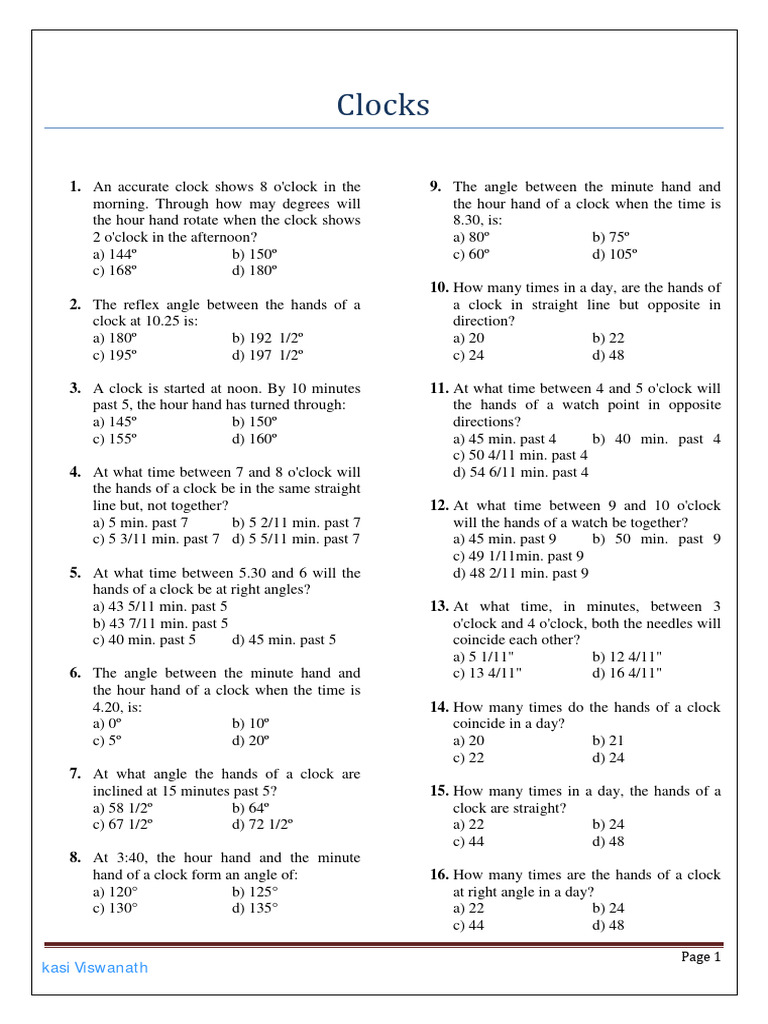 Clocks Test | Download Free PDF | Clock | Hour