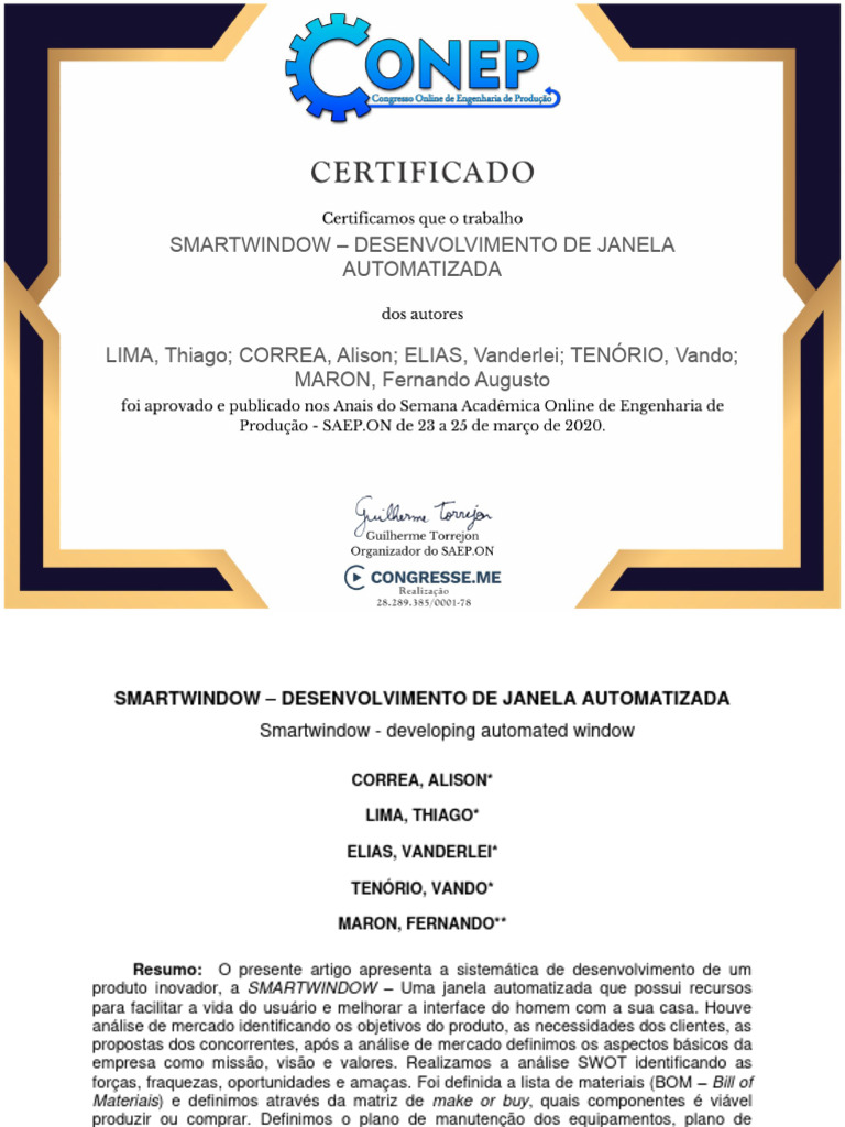 Smartwindow Desenvolvimento de Janela Au | PDF | Análise SWOT | Despesa
