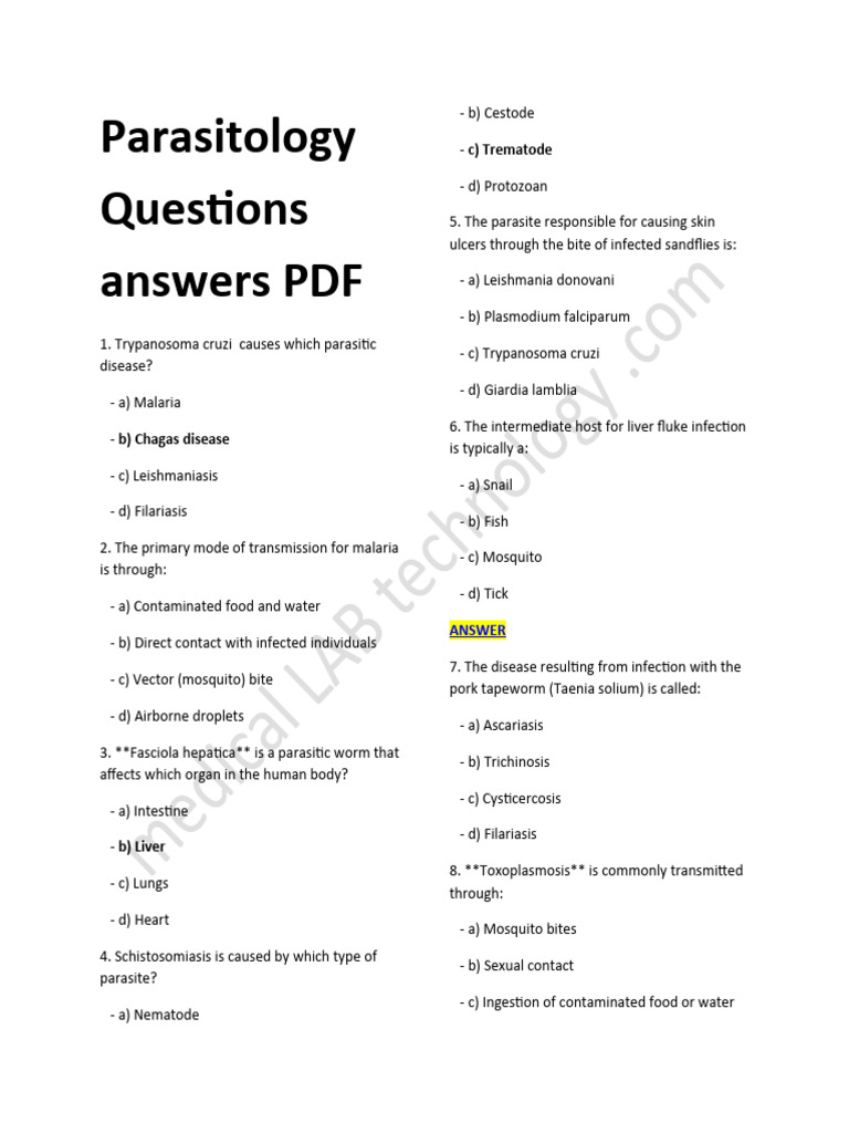 Parasitology Questions Answers PDF | PDF | Parasitism | Microbiology