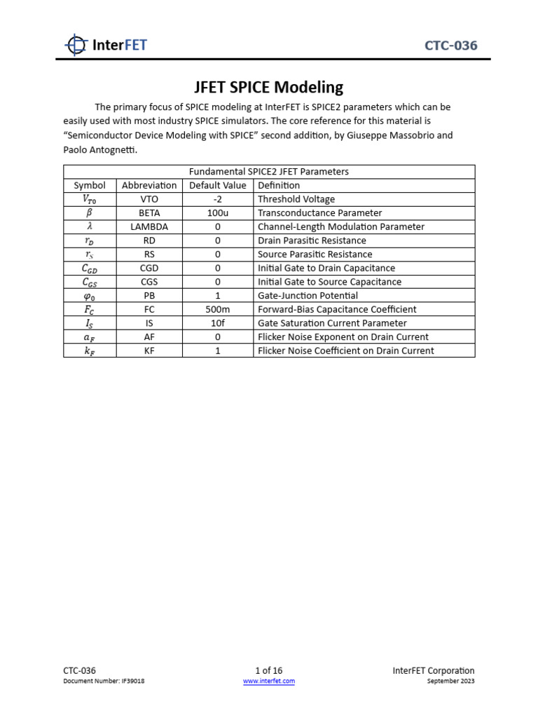 Jfet Spice Data CTC 036 Interfet | PDF | Field Effect Transistor | Spice