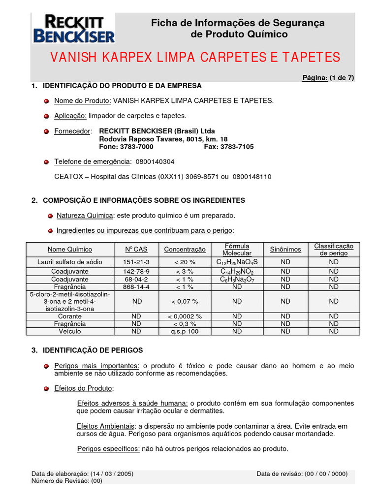 Fispq Karpex - Limpa-Carpete | PDF | Compostos químicos | Substancias ...