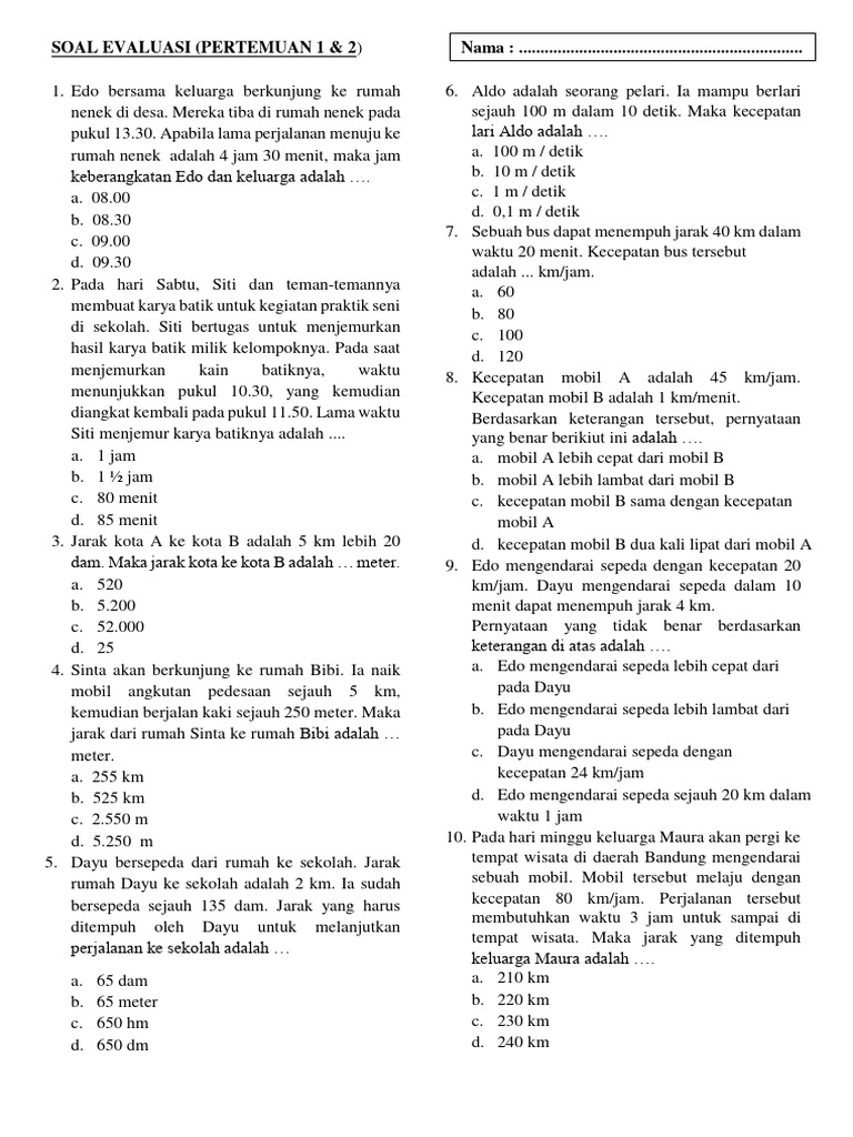 SOAL EVALUASI Aksi 3 MTK | PDF
