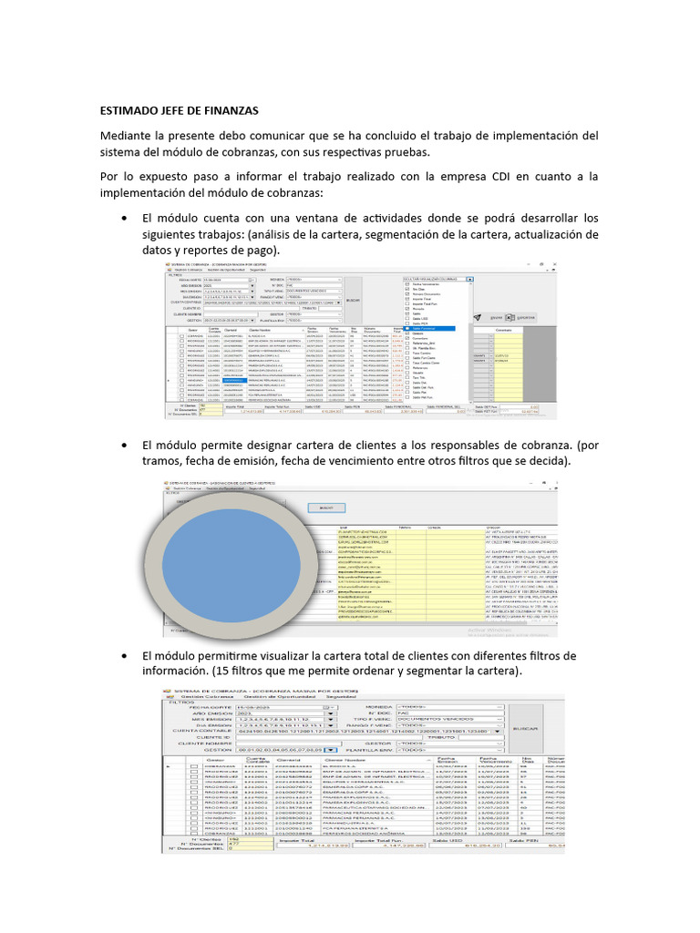 Informe Final Modulo de Cobranzas | PDF