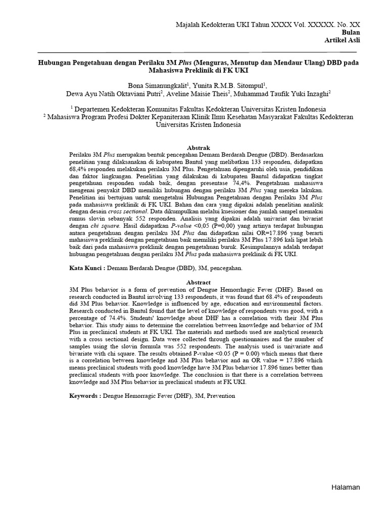 16 Juli 2021 - Manuscript - Hubungan Pengetahuan Dengan Perilaku 3M ...