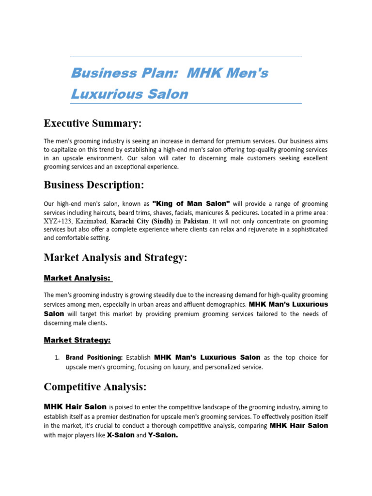 Business Plan by Hassnat | PDF | Shaving | Hairstyle