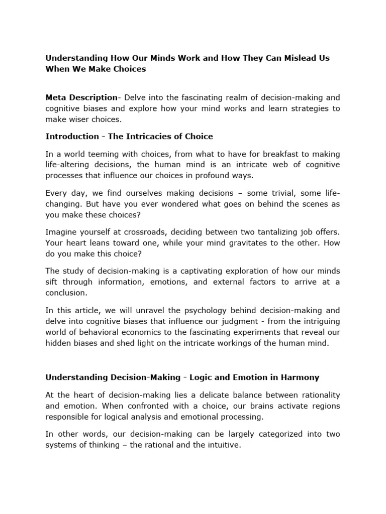 Exploring The Psychology Behind Decision | PDF | Choice | Decision Making