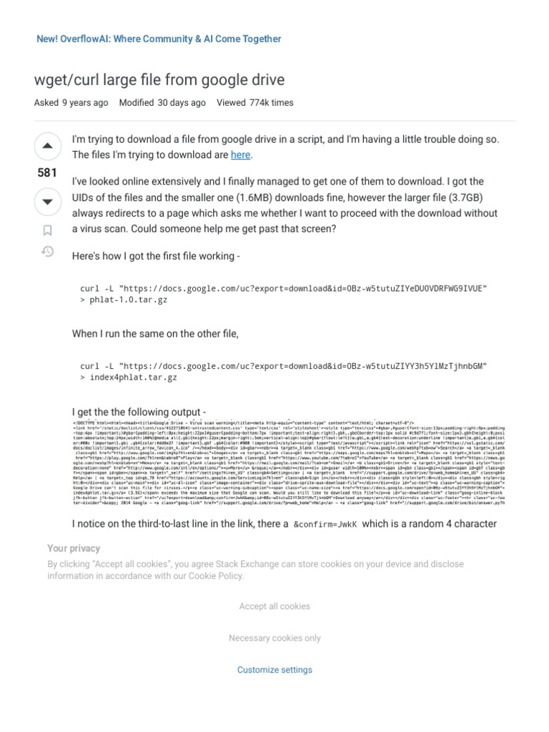 Wget - Curl Large File From Google Drive - Stack Overflow | PDF | Http Cookie | Computer File