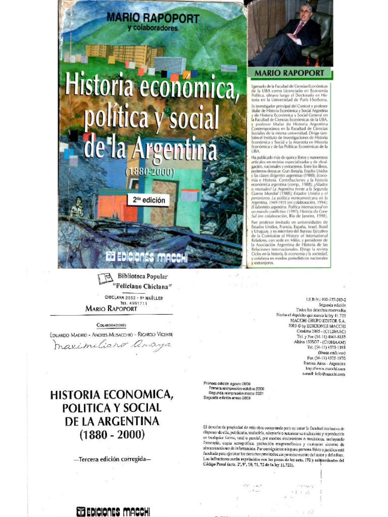Historia Economica Politica y Social de La Argentina 1880 2000 Mario Rapoport Libro Completo Ed ...