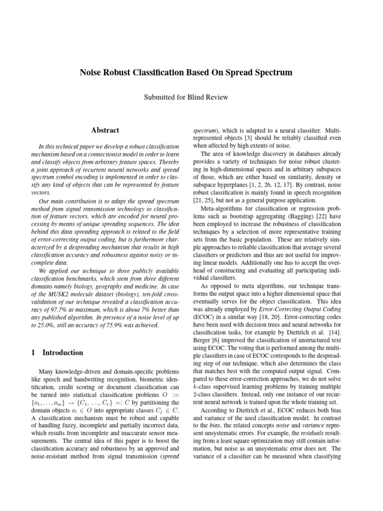 Noise Robust Classification Based On Spread Spectrum - ICDM - 08 | PDF | Statistical ...