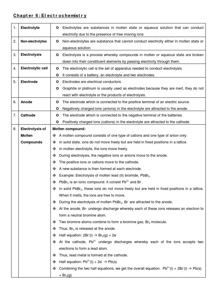 Chemistry Form 4 Chapter 6 | PDF | Electrochemistry | Anode