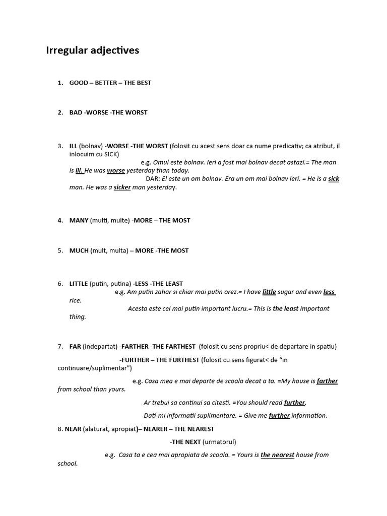 Irregular Adjectives | PDF