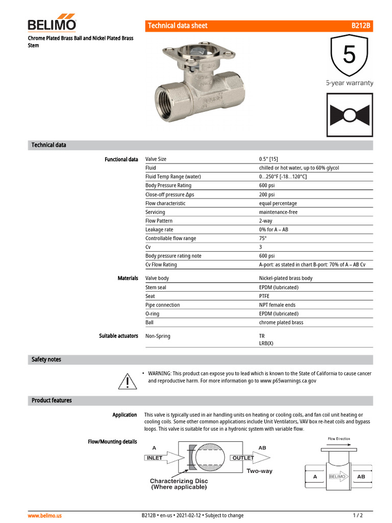 Belimo B212B TR24-3-T US Assembly En-Us | PDF | Valve | Electrician