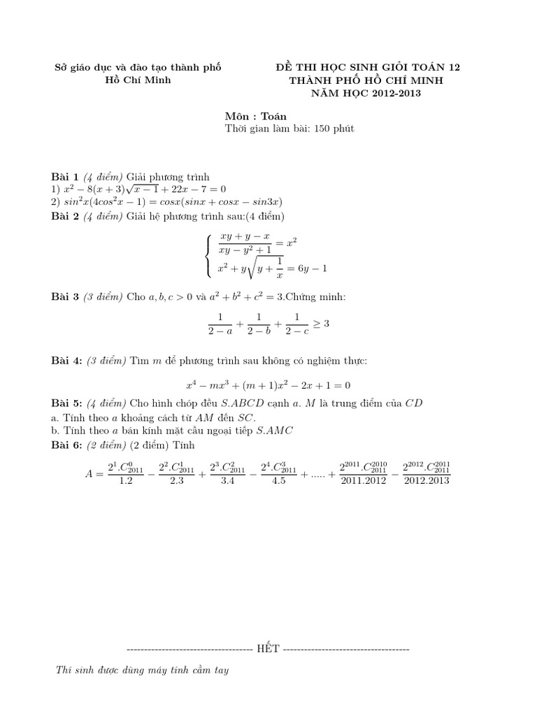 De Thi HSG 12 TPHCM 2012-2013 | PDF