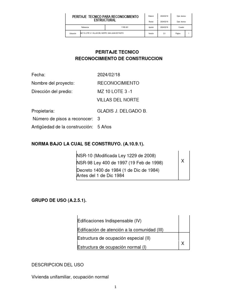 Peritaje Técnico Estructural Vivienda Unifamiliar | PDF | Fundación ...