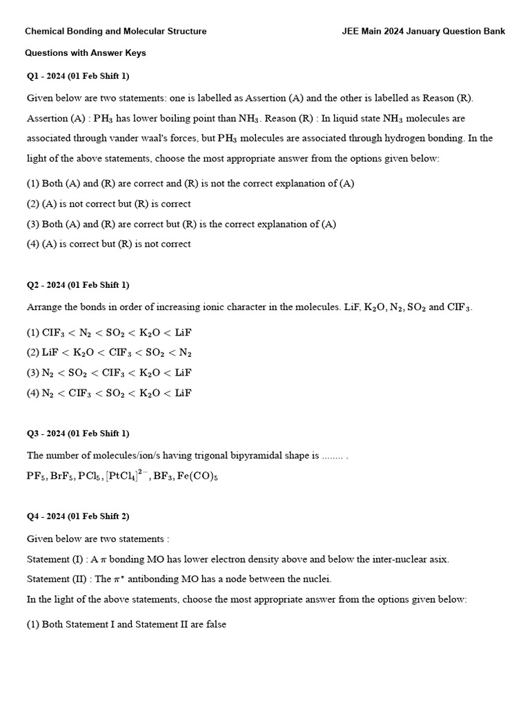 Chemical Bonding and Molecular Structure - JEE Main 2024 January ...