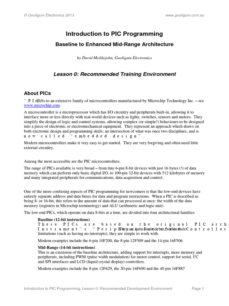Intro to PIC Microcontroller Programming | PDF | Microcontroller ...