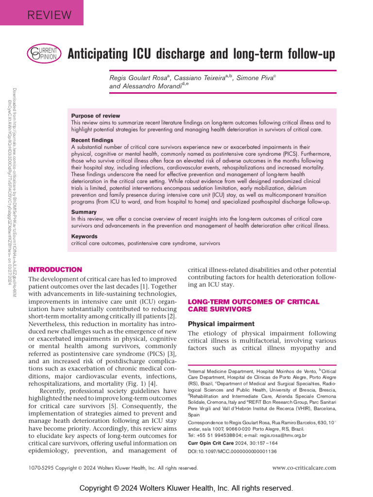 Anticipating Icu Discharge and Long Term Follow Up.9 | PDF | Intensive ...