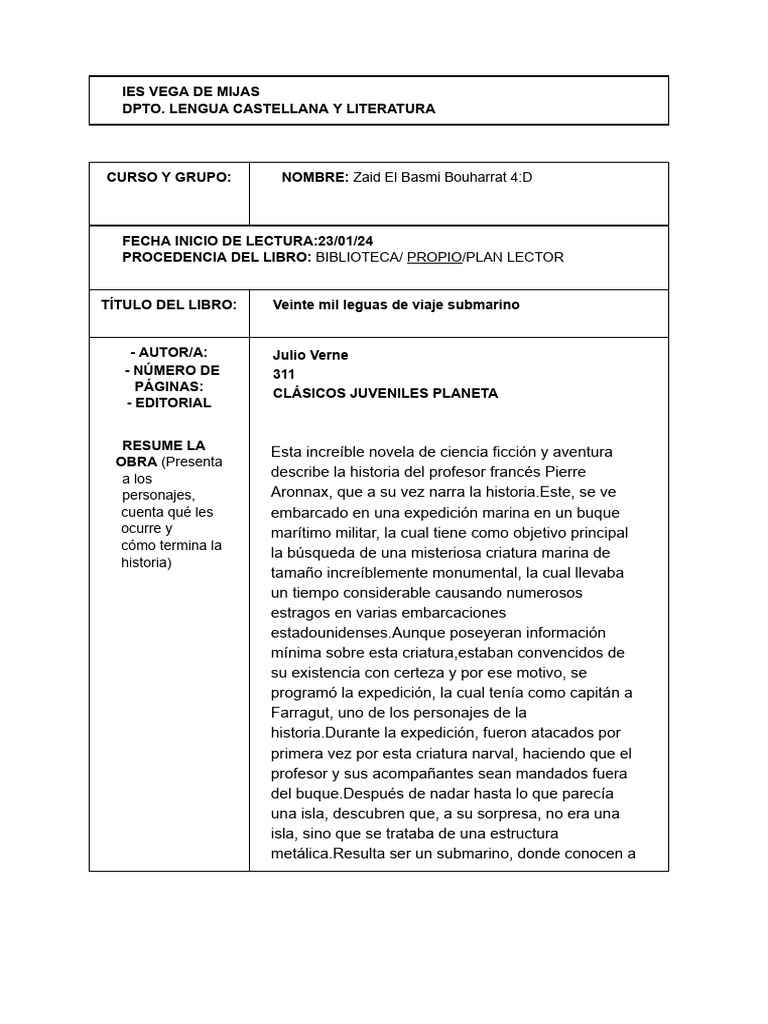 FICHA PLAN LECTOR(5) | PDF