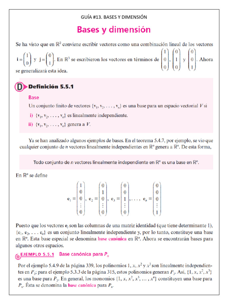 Guía 13: Bases y Dimensión | PDF
