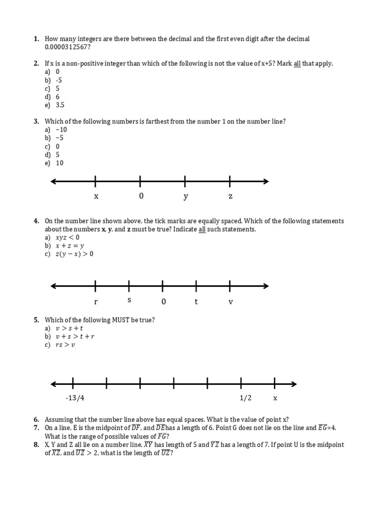 Number Lines Q | PDF | Decimal | Numbers