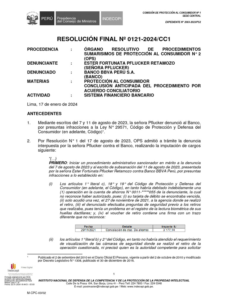 Resolución Final #0121-2024/CC1 | PDF