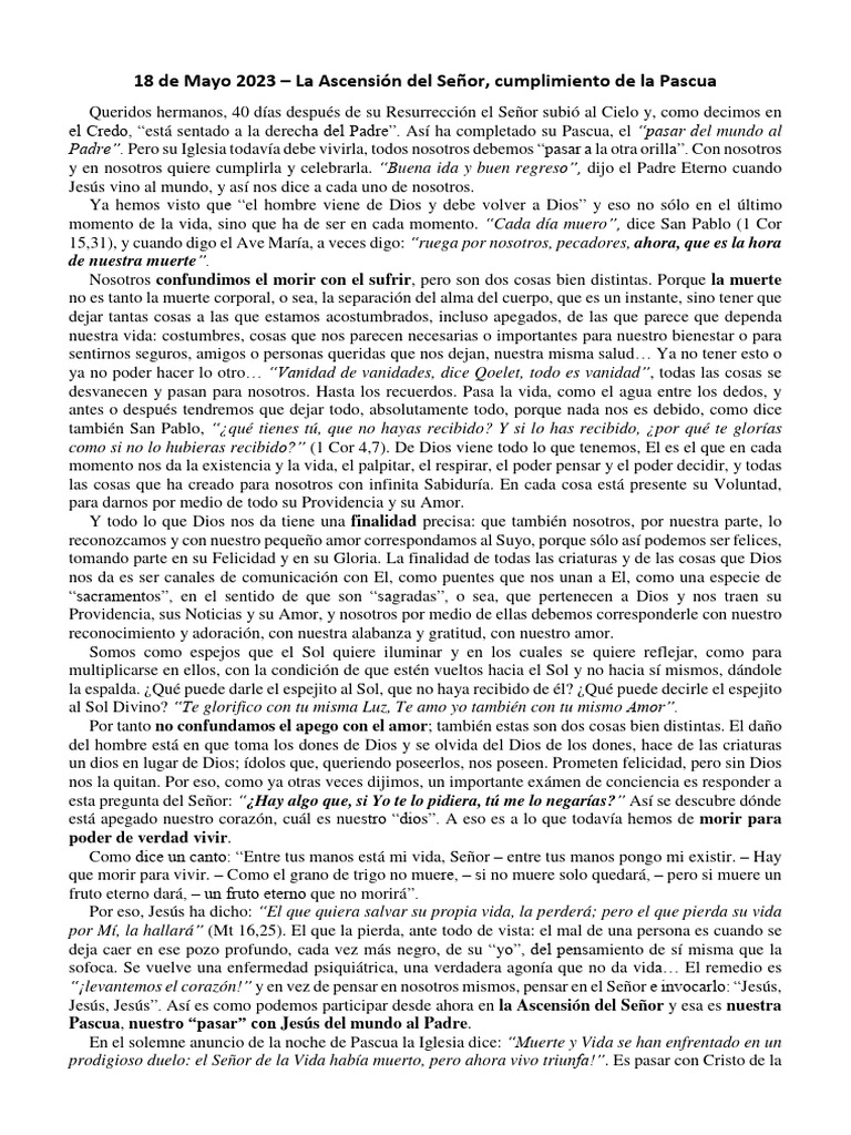 La Pascua Se Completa Con La Ascensión | PDF | Ascension de jesus | Jesús