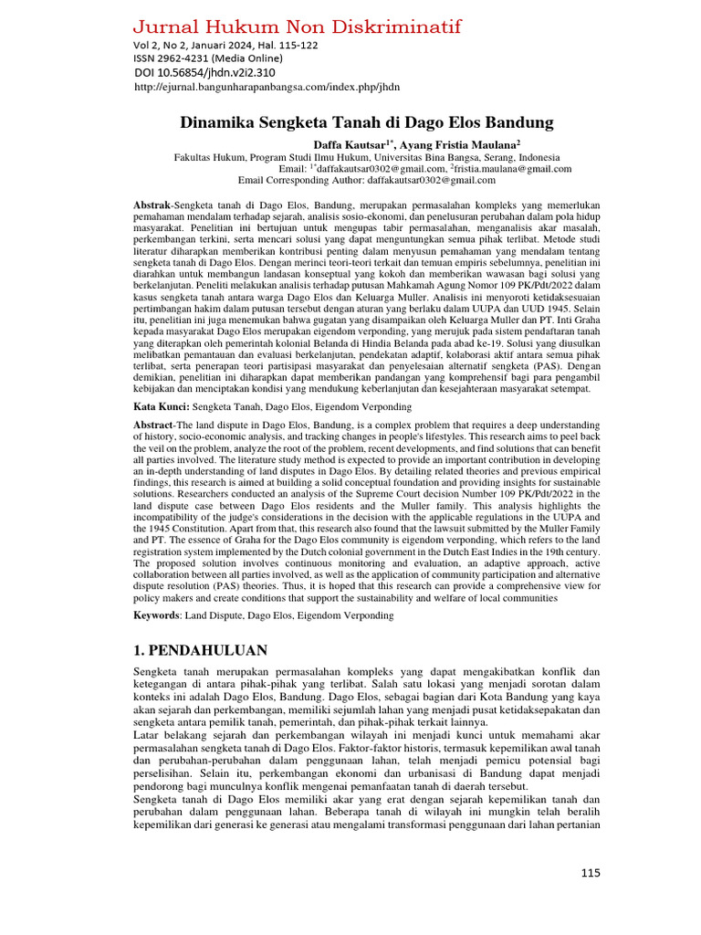 Dinamika Sengketa Tanah Di Dago Elos Bandung | PDF