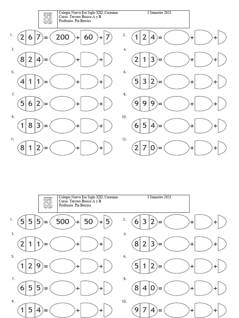 Ficha de Actividad Descomposición de Número | PDF