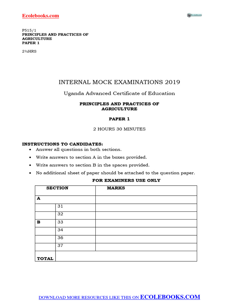 s6 Agriculture p1 Revision Past Papers | PDF | Demand | Soil