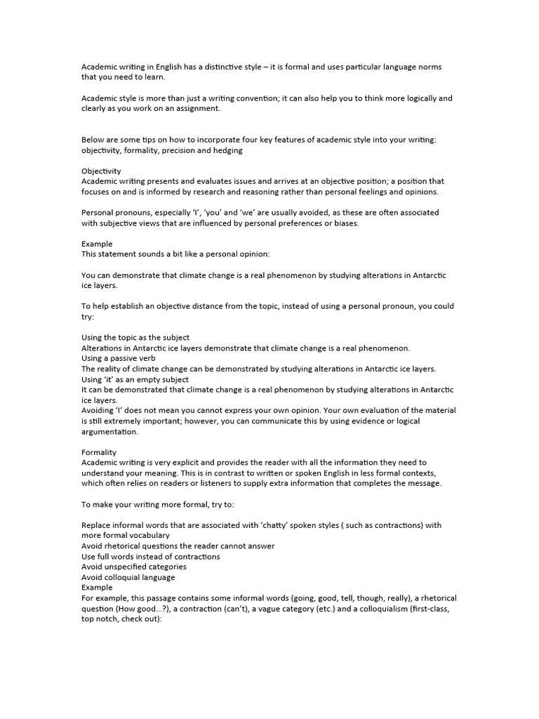 (Done) 4 Key Features of Acedamic Writing | PDF | Verb | English Language