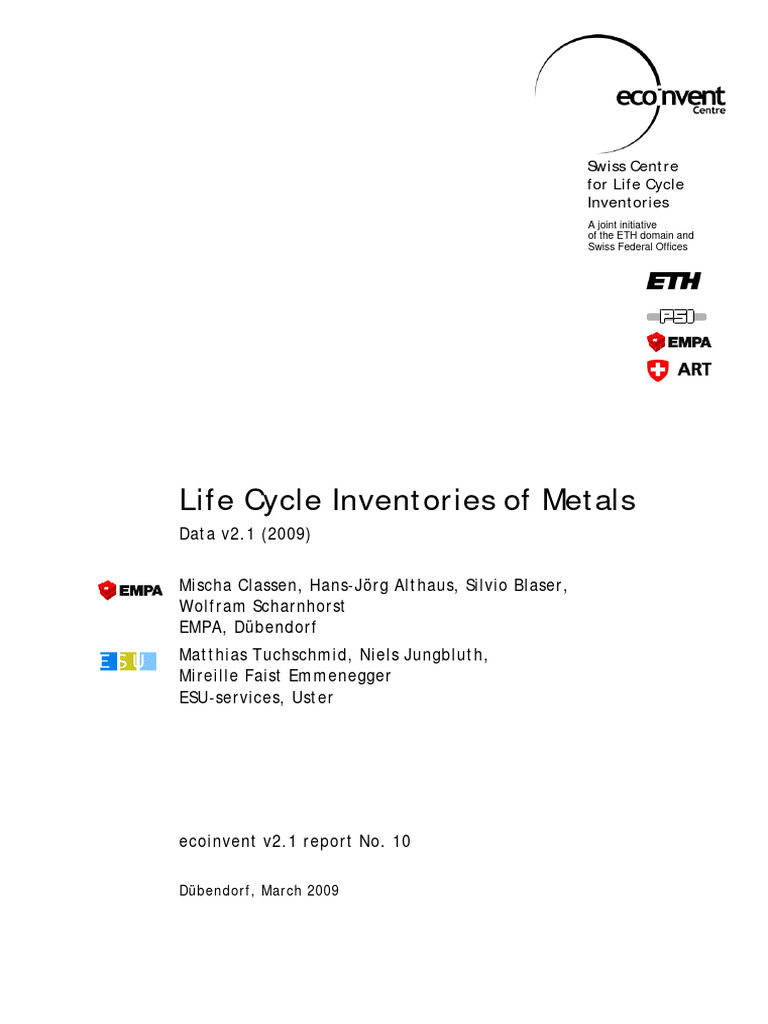 Life Cycle Inventories of Metals v2.1 | PDF | Aluminium | Aluminium Oxide