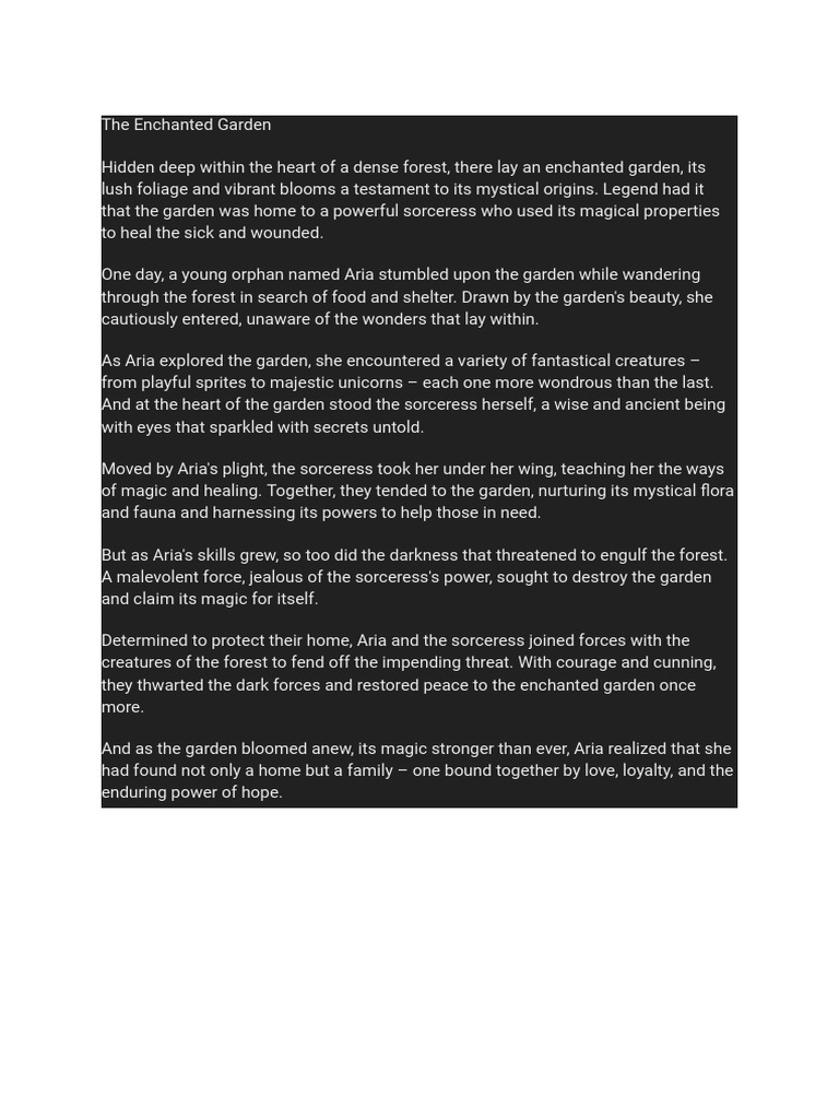 Aria's Journey in the Enchanted Garden | PDF