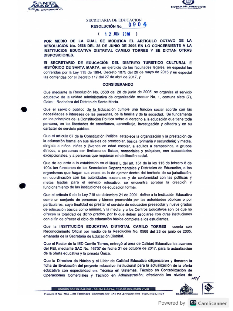 Resolucion Camilo Torres Sena 2.024 | PDF