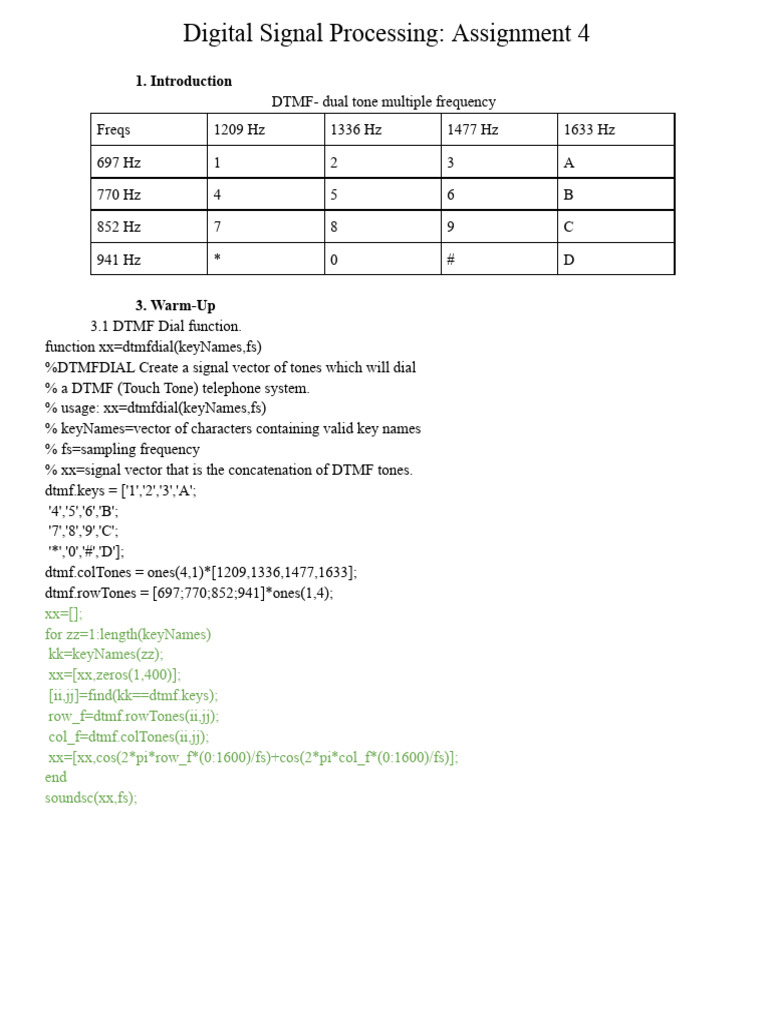 DTMF Signal Processing Assignment | PDF | Telecommunications | Electronics