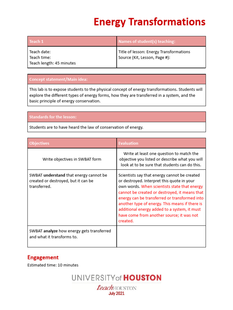 PART-II_5E-Energy-transformations | PDF | Temperature | Lesson Plan