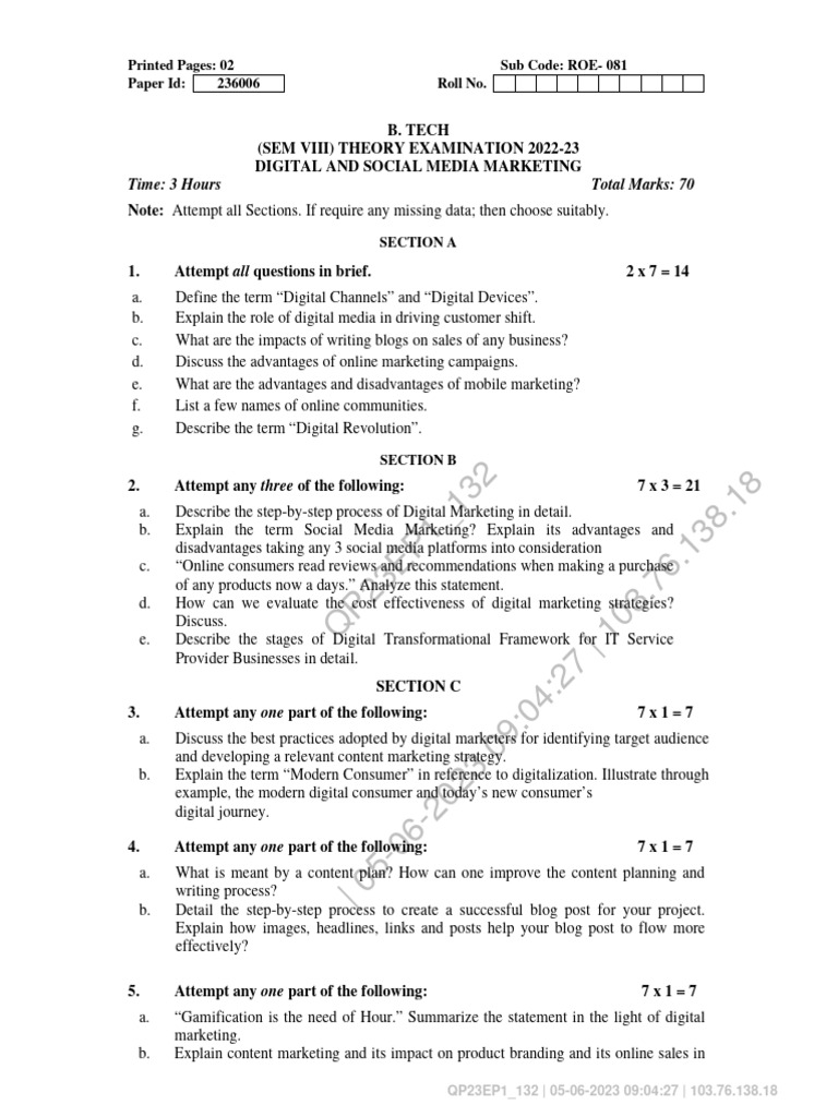 Past Year Question of DSMM | PDF | Digital Marketing | Marketing