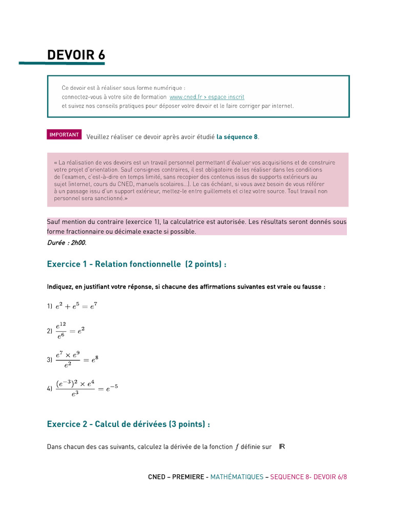 Devoir 6: Exercice 1 - Relation Fonctionnelle (2 Points) | PDF