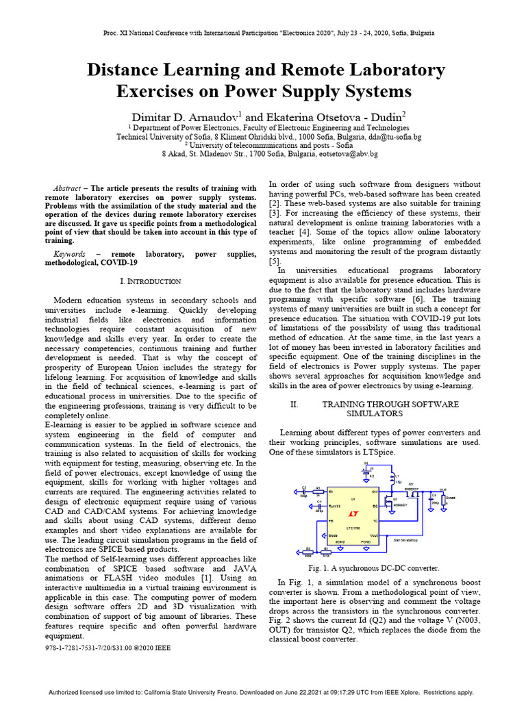 Distance learning and remote laboratory exercises on power supply ...