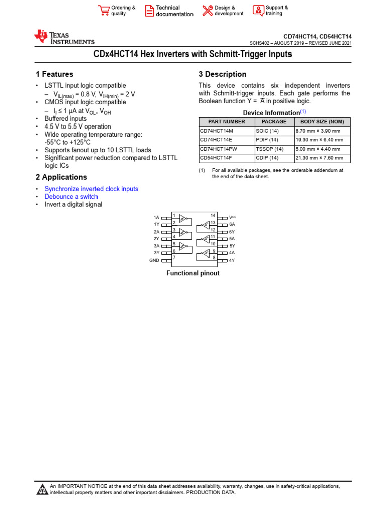 CD 74 HCT 14 | PDF | Logic Gate | Digital Electronics