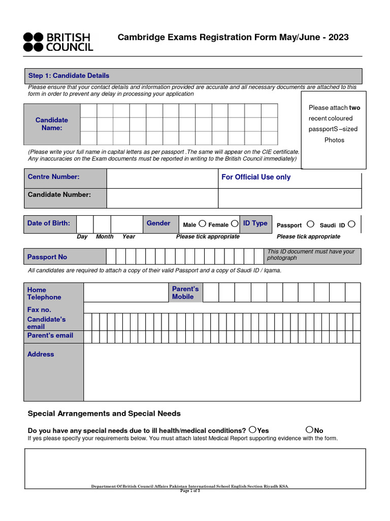 CIE Registration Form - May June 2023 | PDF | Passport