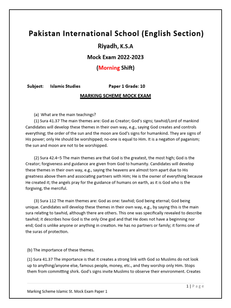 Marking Scheme Mock Exam Paper 1 Ms | PDF | Muhammad | Ali