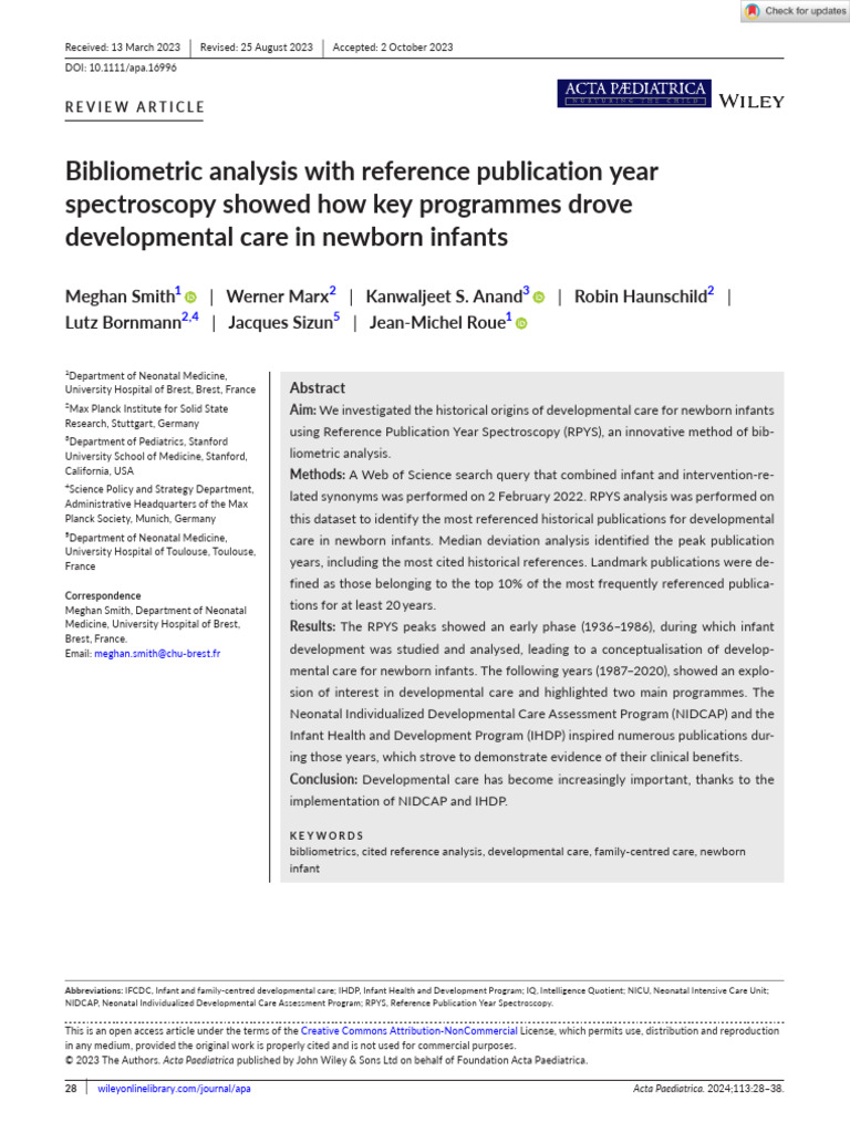 Acta Paediatrica - 2023 - Smith - Bibliometric Analysis With Reference ...